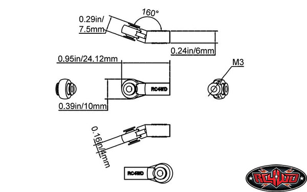 RC4WD M3 Plastic Bent Rod Ends w/ Axial Width Balls (20x) – Greens Models
